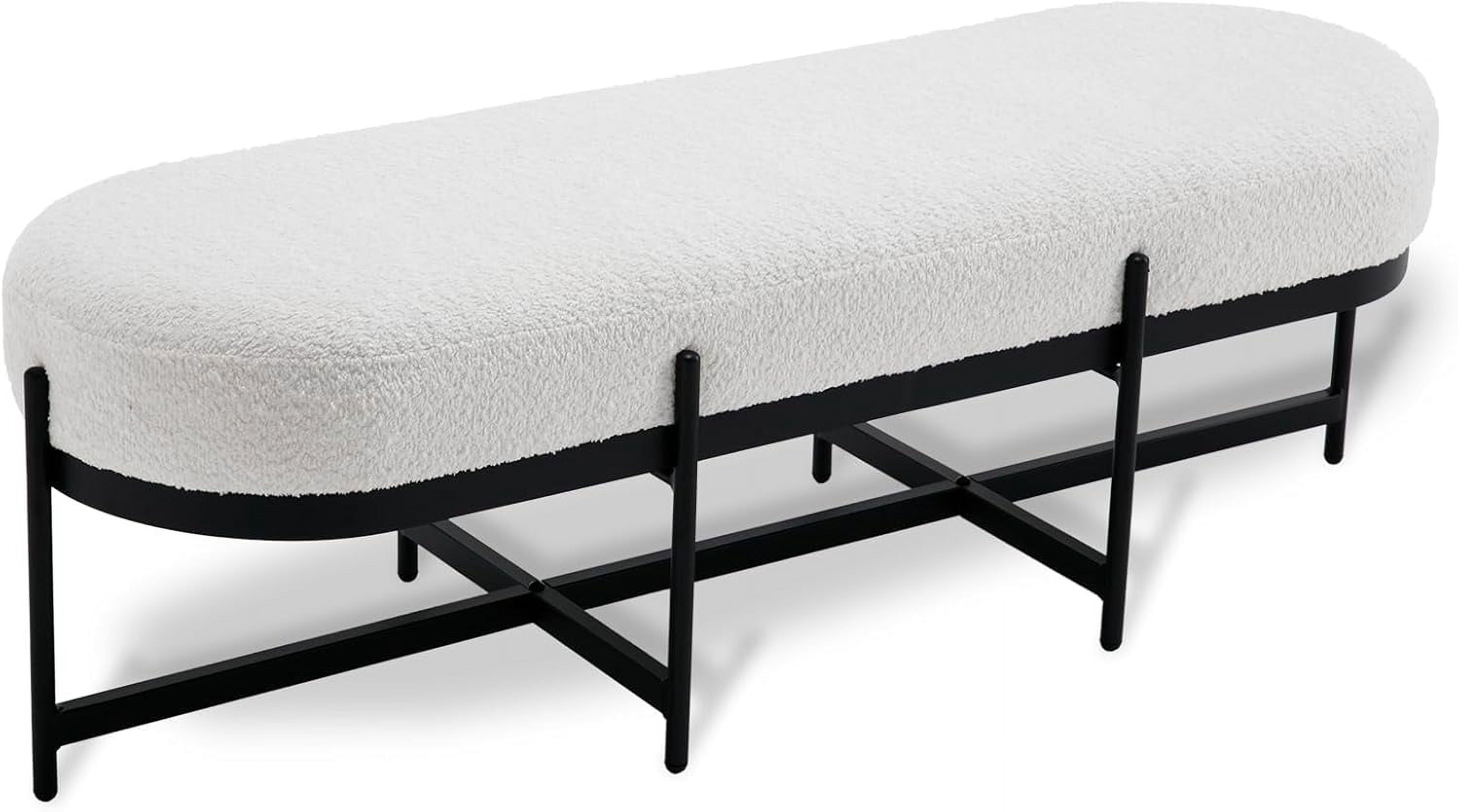 Oval Ottoman Sherpa End of Bed Bench, 55” Upholstered Entryway Bench ...