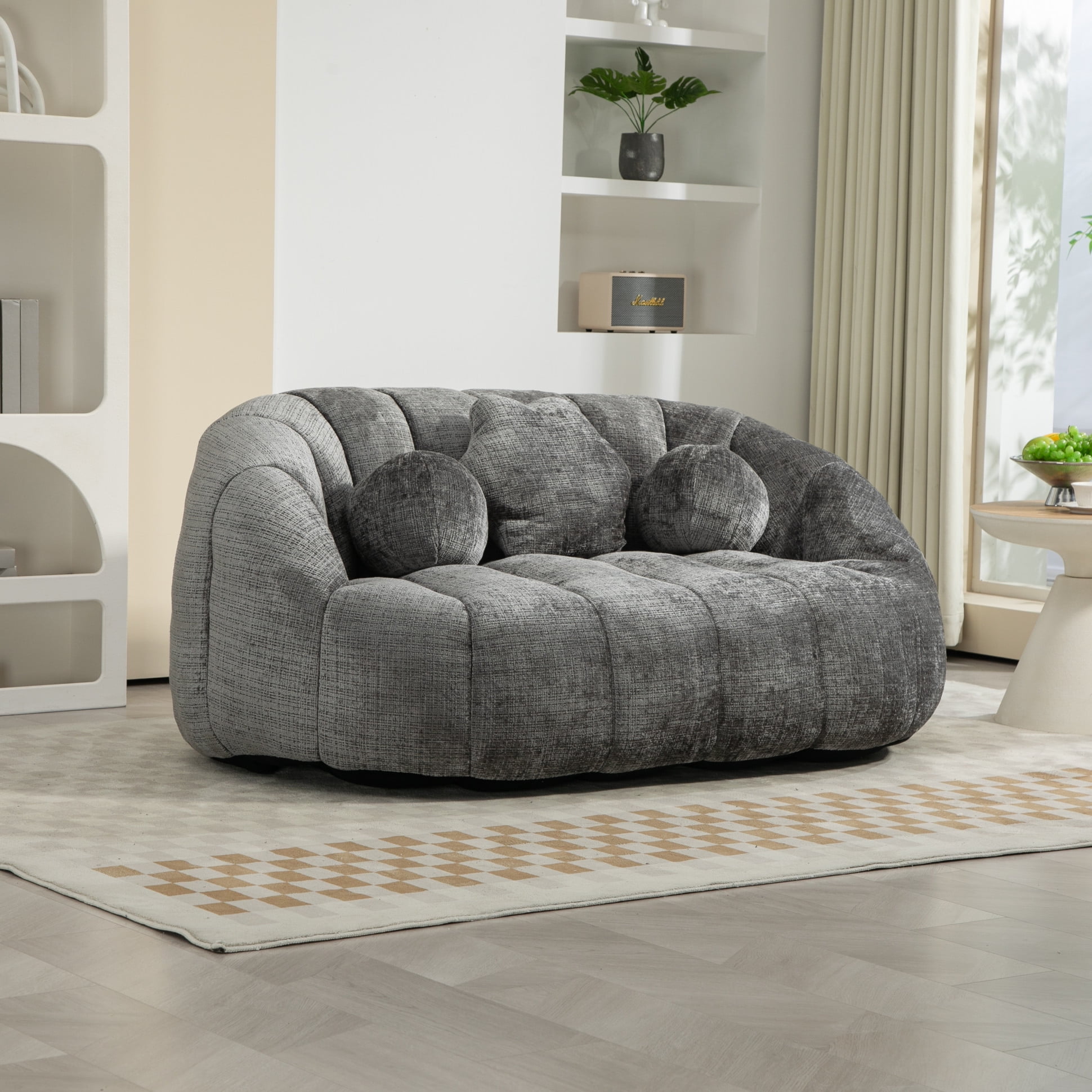 Oval Padded 2 Seats Lounger Chairs, Upholstered Bean Bag Couch with 3 ...