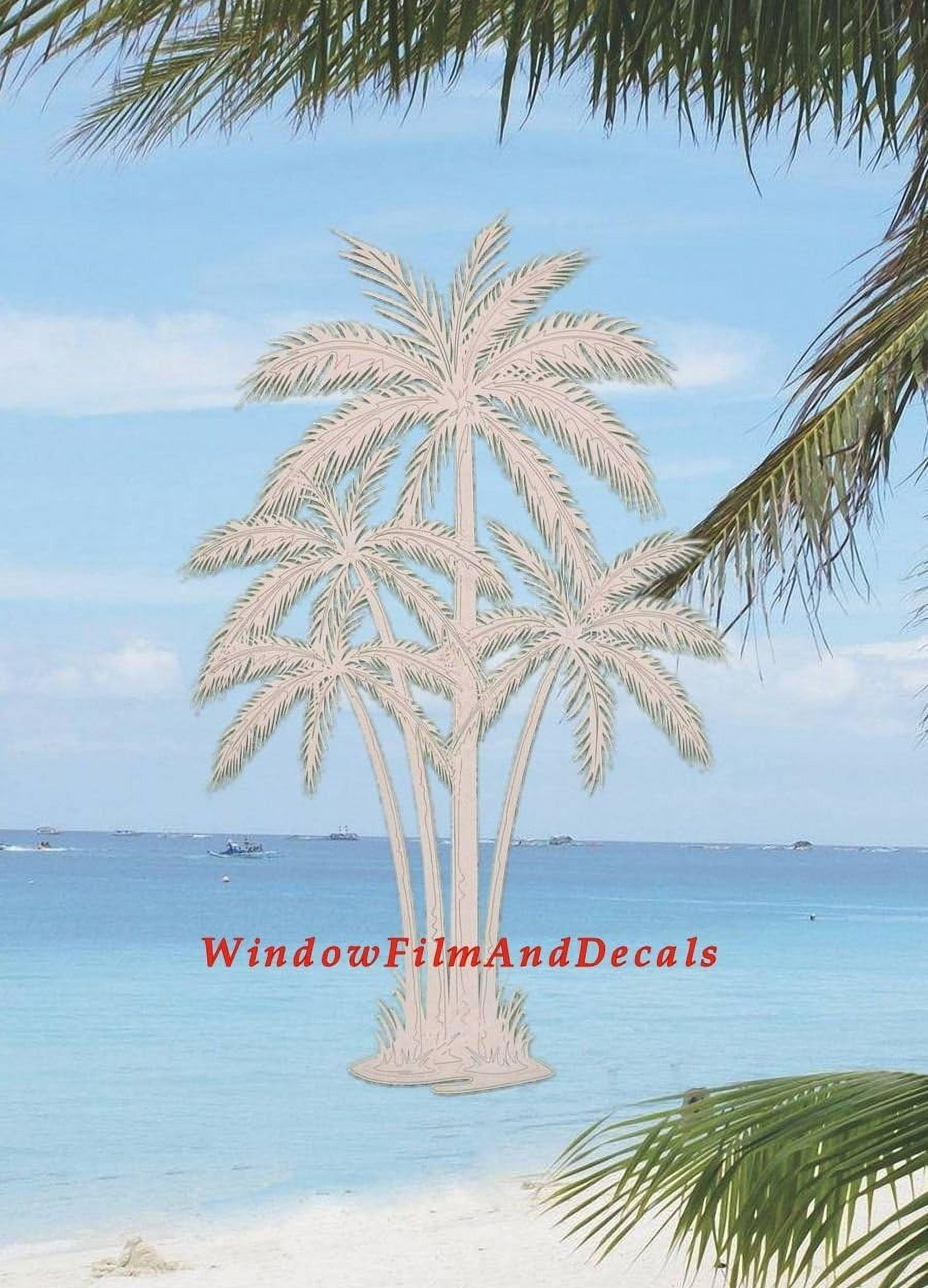 Oval Palm Tree Etched Window Decal Vinyl Glass Cling - 8" x 12" - Clear ...