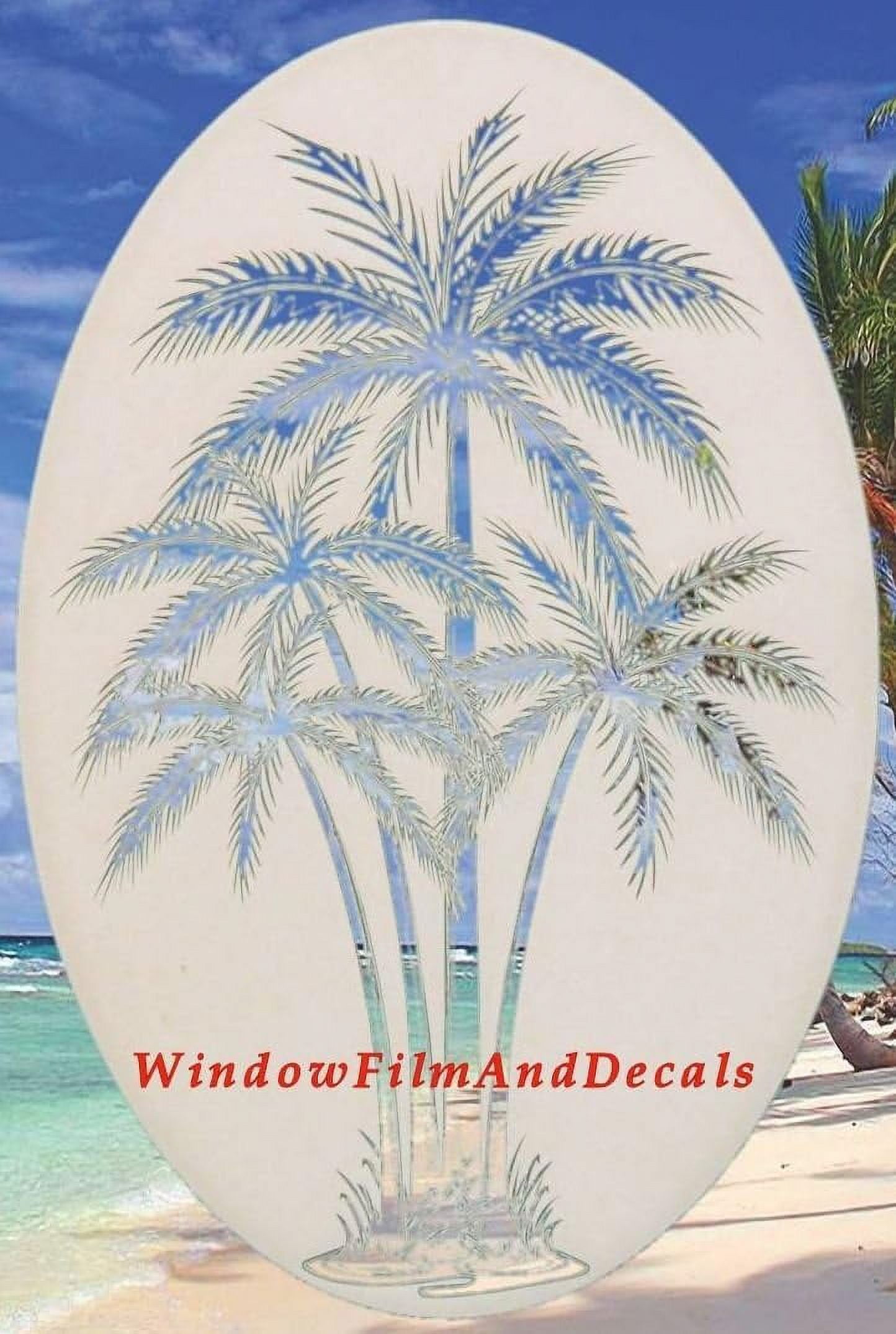 Oval Palm Tree Etched Window Decal Vinyl Glass Cling - White with Clear ...