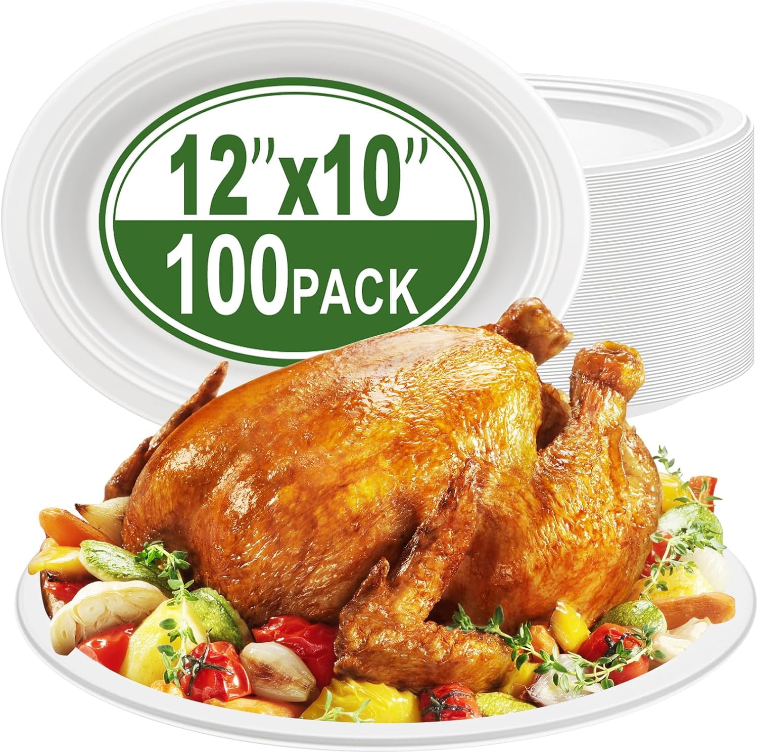 Oval Paper Plates,100 Pack 100% Compostable Oval Plates, 12 Inch Heavy ...