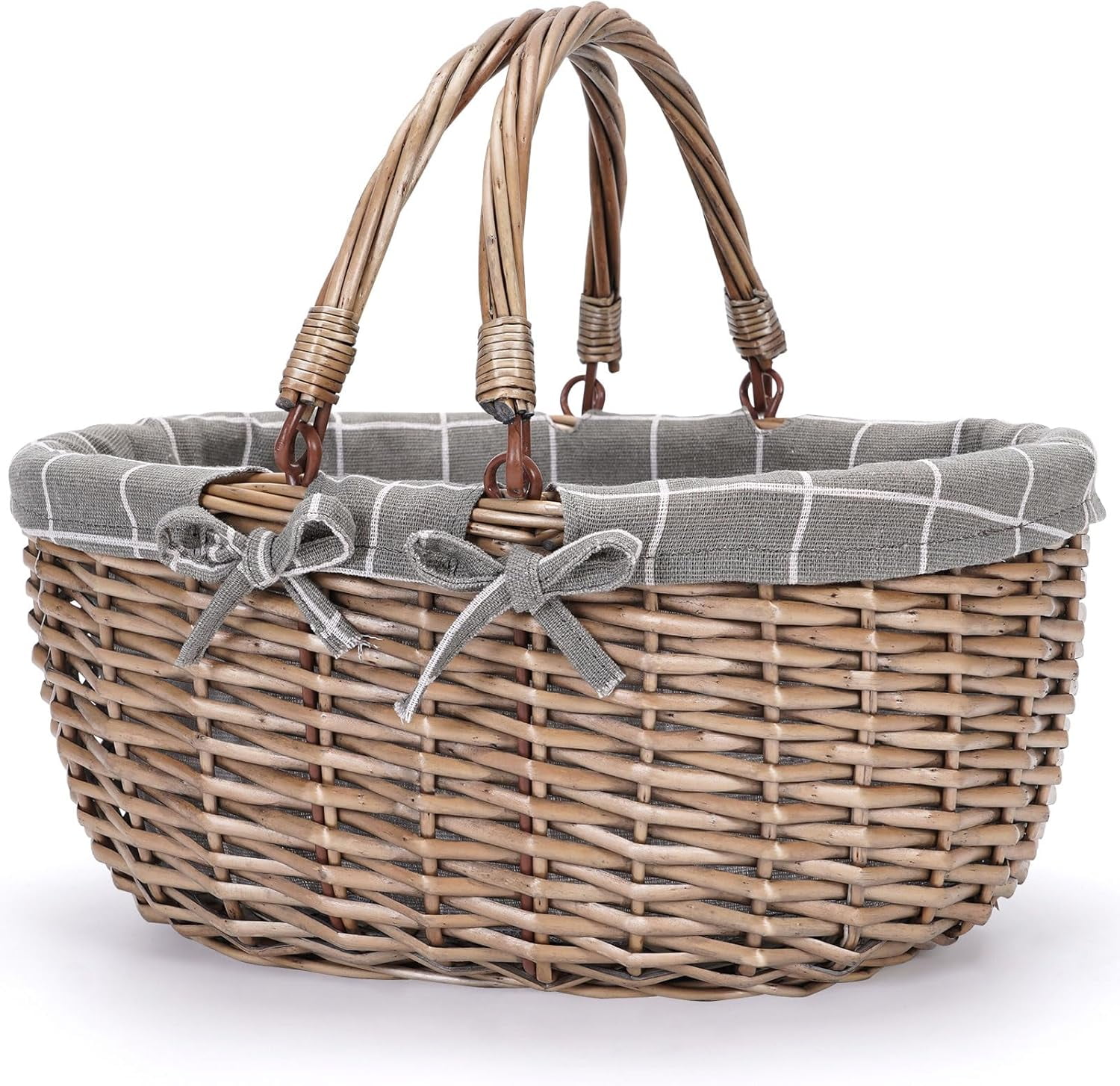Oval Picnic Basket with Folding Handles, Willow Hand Woven Shopping ...