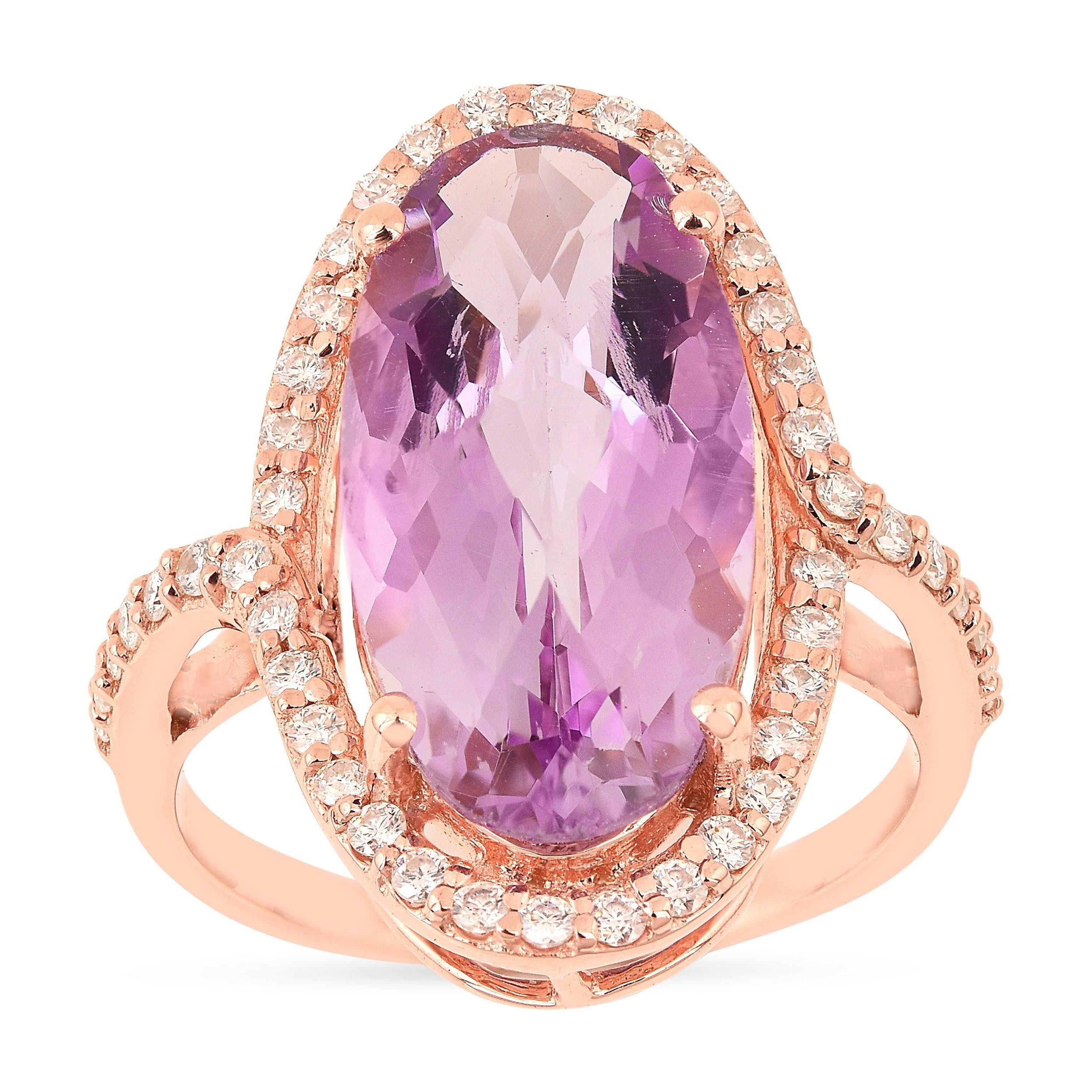 Natural Pink Amethyst Oval Rose Gold Over Silver Large Amethyst ...