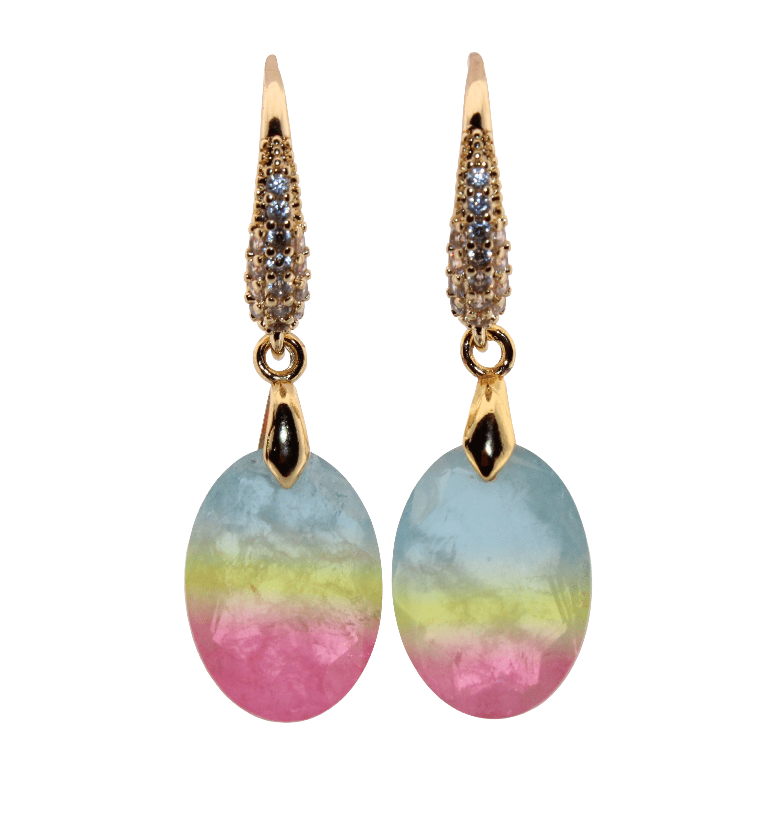 Oval Pink, Blue & Yellow Tri-colored Tourmaline Gold Earrings 296 ...