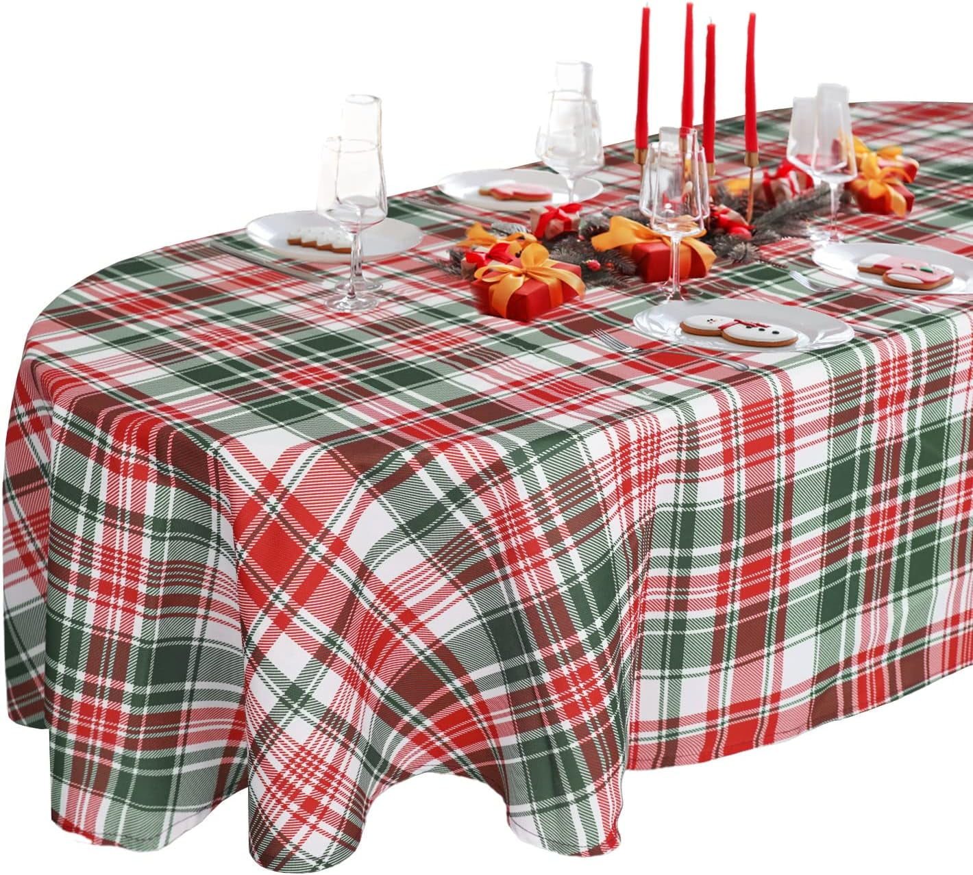 Oval Plaid Christmas Tablecloth, Christmas Table Cloth Red Plaid ...