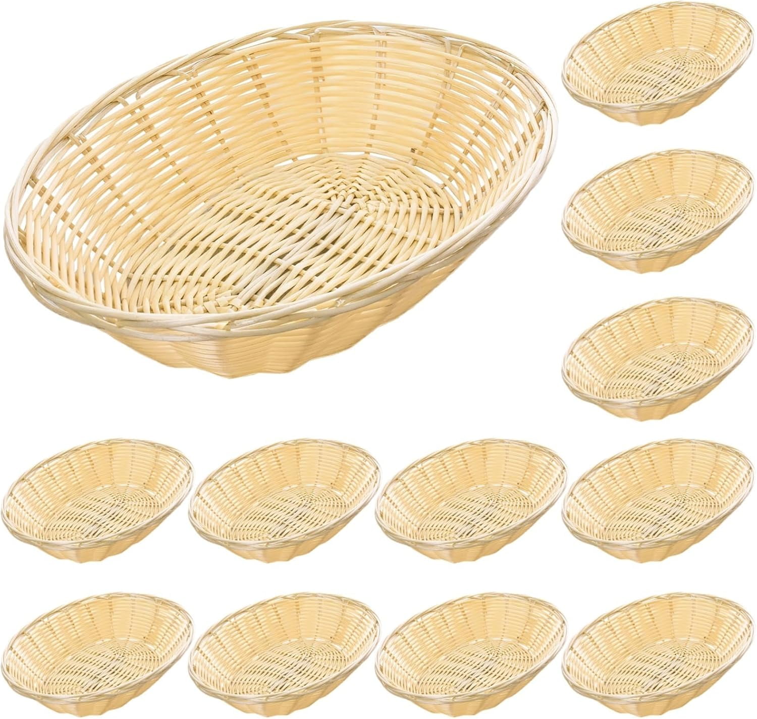 Oval Plastic Wicker Bread Baskets, Set of 12 Pe Display Bins for ...