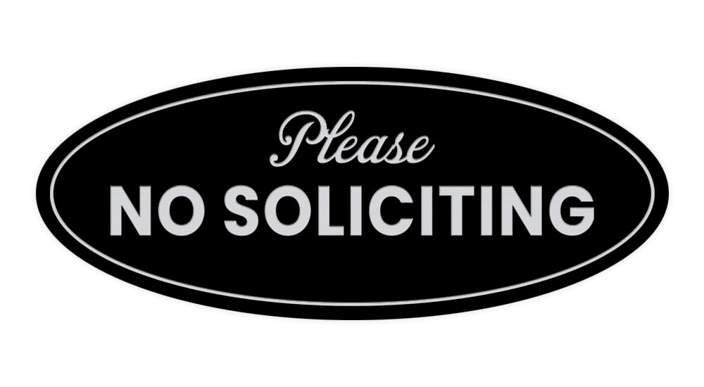 Oval Please No Soliciting Sign (Black / Silver) - Small 2x5" - Walmart.com