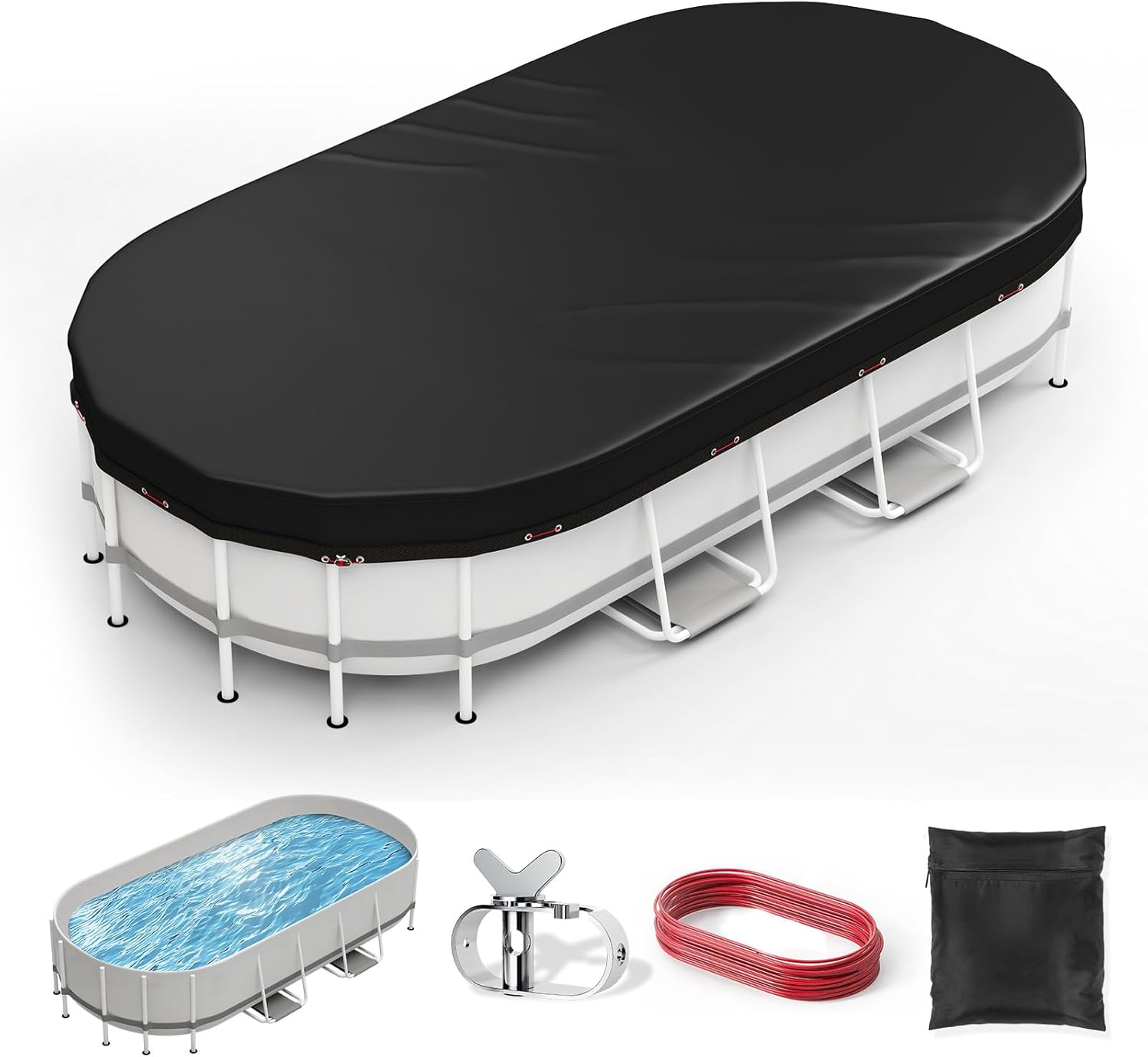 Oval Pool Cover 12 x 24 FT, Upgraded 420D Heavy Duty Oxford Fabric Pool ...