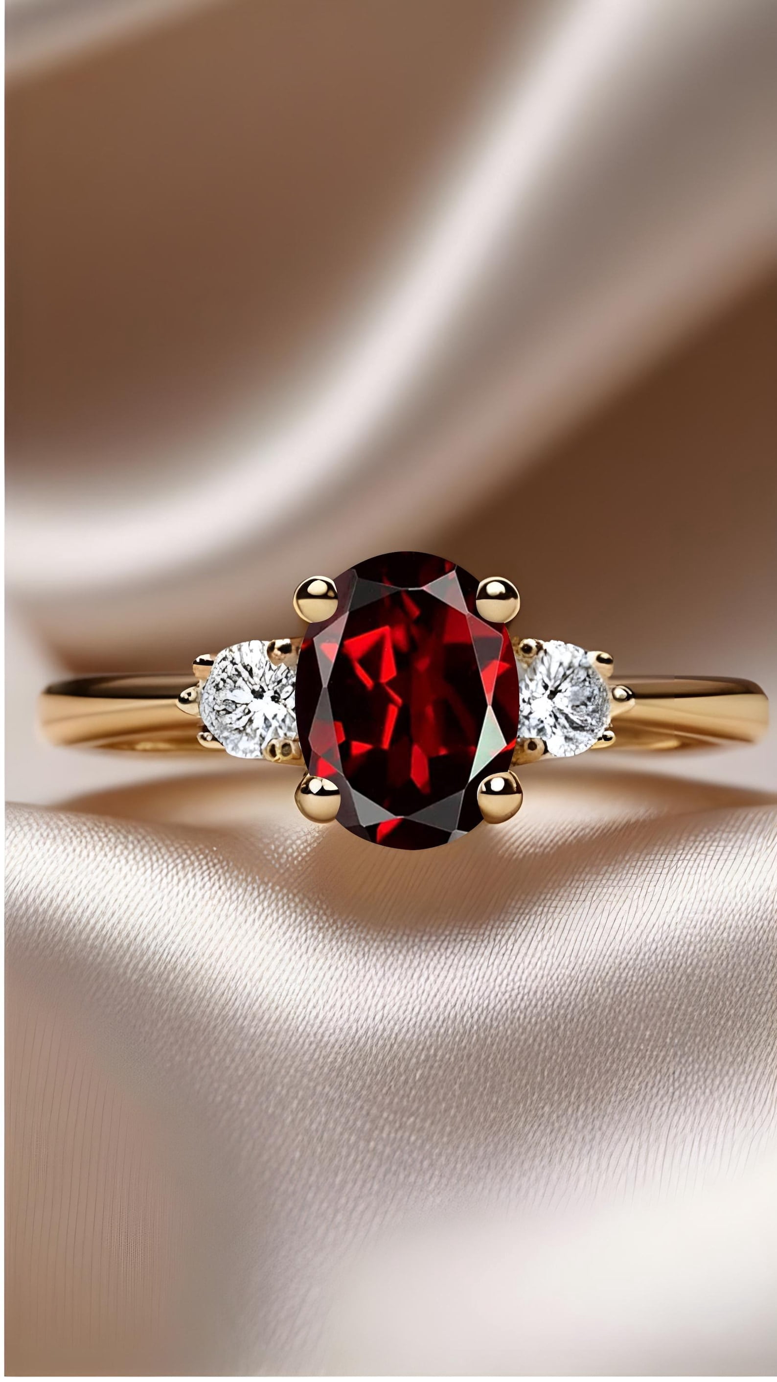 Oval Red Garnet 14K Gold Plated 925 Silver Solitaire Engagement Ring ...