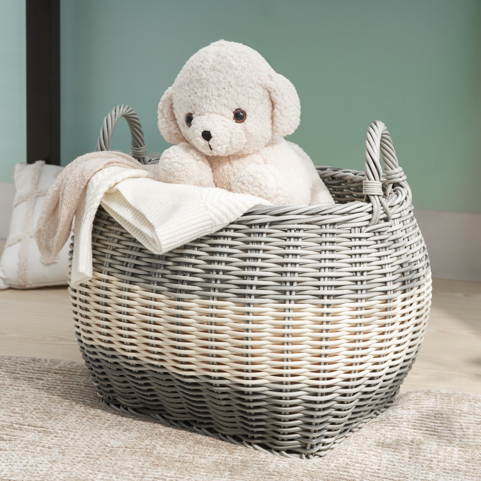 Oval Resin Woven Wicker Multi-Use Storage Basket with Handles - Walmart.com