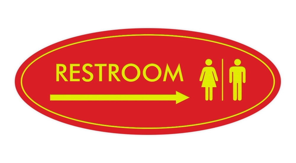 Oval Restroom Right Arrow Sign (Red/Yellow) - Large 3.6x9" - Walmart.com
