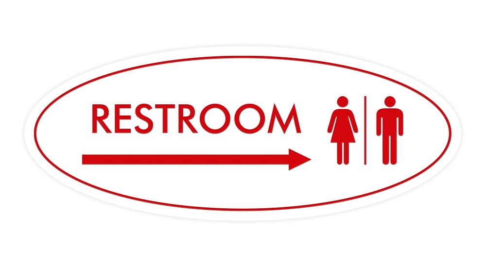 Oval Restroom Right Arrow Sign (White/Red) - Large 3.6x9" - Walmart.com