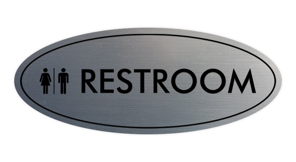 Oval Restroom Sign (Brushed Silver) - Small 2x5" - Walmart.com