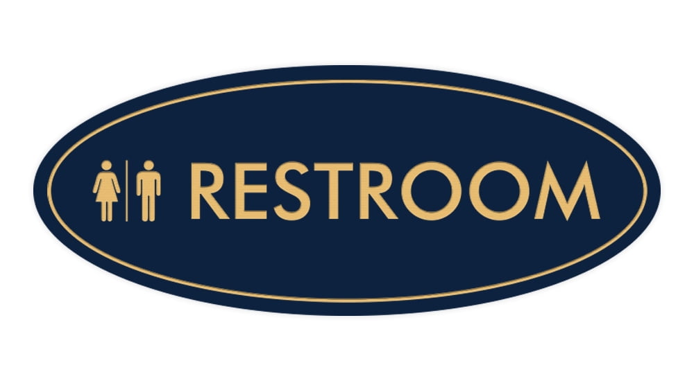 Oval Restroom Sign (Navy Blue/Gold) - Small 2x5" - Walmart.com