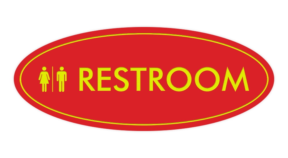 Oval Restroom Sign (Red/Yellow) - Large 3.6x9" - Walmart.com