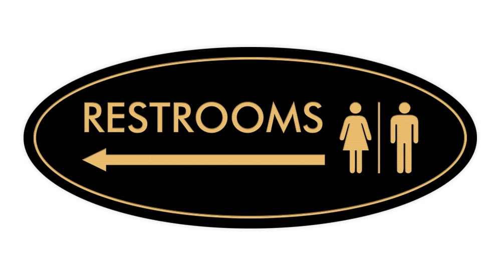 Oval Restrooms Left Arrow Sign (Black /Gold) - Small 2x5" - Walmart.com