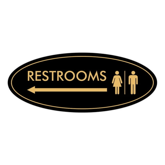 Oval Restrooms Left Arrow Sign (Black /Gold) - Small 2x5" - Walmart.com