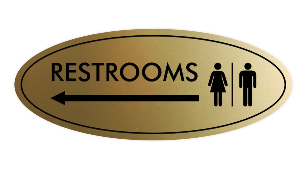 Oval Restrooms Left Arrow Sign (Brushed Gold) - Medium 2.75x7 ...