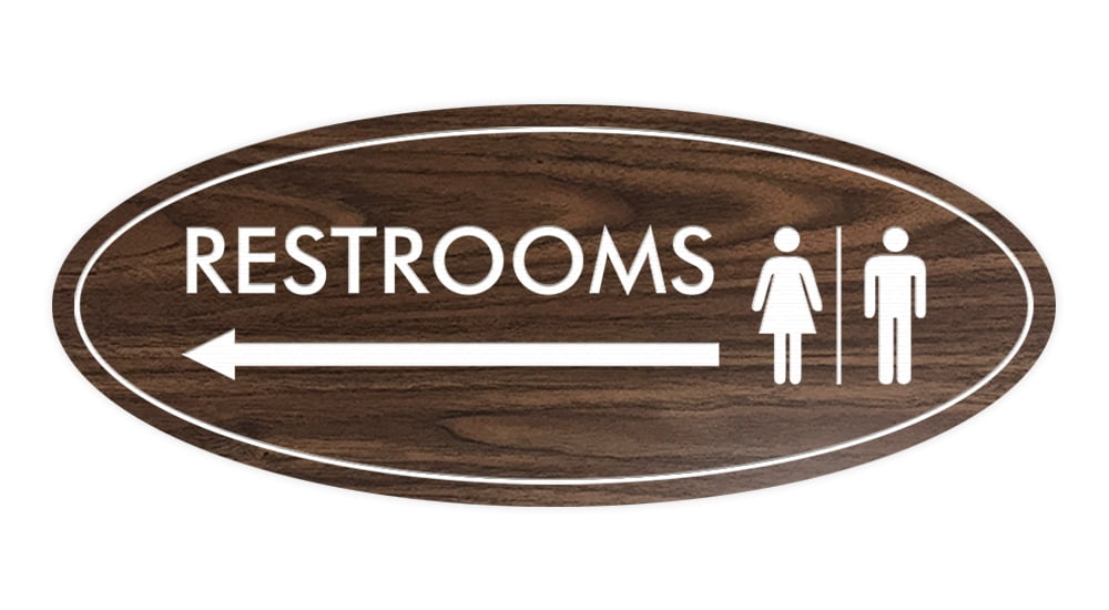 Oval Restrooms Left Arrow Sign (Walnut) - Large 3.6x9" - Walmart.com