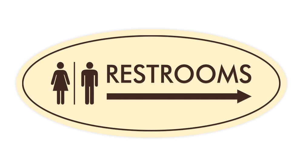 Oval Restrooms Right Arrow Sign (Ivory/Dark Brown) - Large 3.6x9 ...