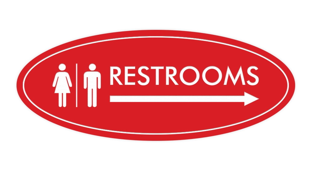 Oval Restrooms Right Arrow Sign (Red) - Small 2x5" - Walmart.com