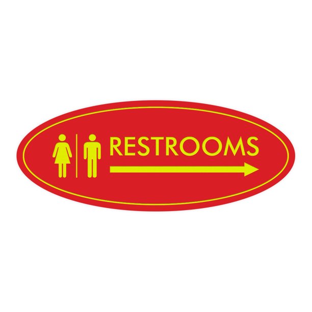 Oval Restrooms Right Arrow Sign (Red/Yellow) - Large 3.6x9" - Walmart ...