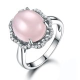 Oval Rose Quartz Statement Ring for Women Cz Sterling Silver Womens Ginger Lyne Collection ...
