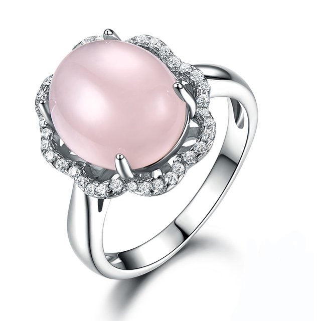 Oval Rose Quartz Statement Ring for Women Cz Sterling Silver Womens Ginger Lyne Collection ...