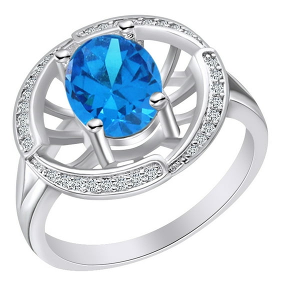 AFFY Oval Cut Simulated Amethyst & White CZ 14k White Gold Over ...