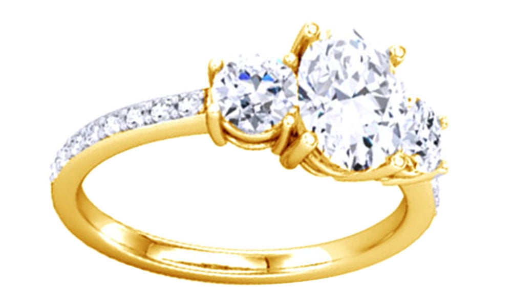 AFFY Oval & Round Shape White Diamond Three Stone Engagement Ring 14K ...