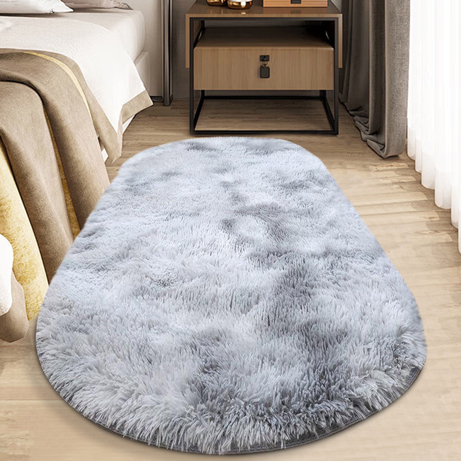 Oval Rugs for Living Room,23.6x63 inch Tie-Dyed Large Fluffy Shag ...