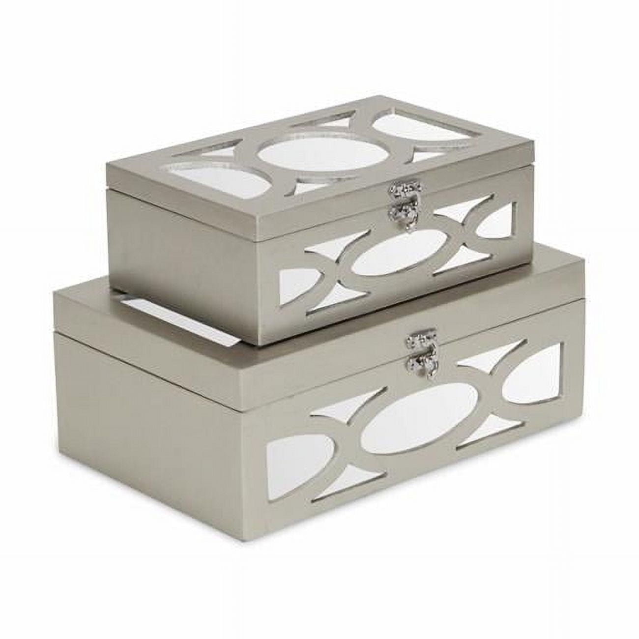 Oval Scroll Mirror Jewelry Storage Boxes, Tan & Champagne - Set of 2 ...
