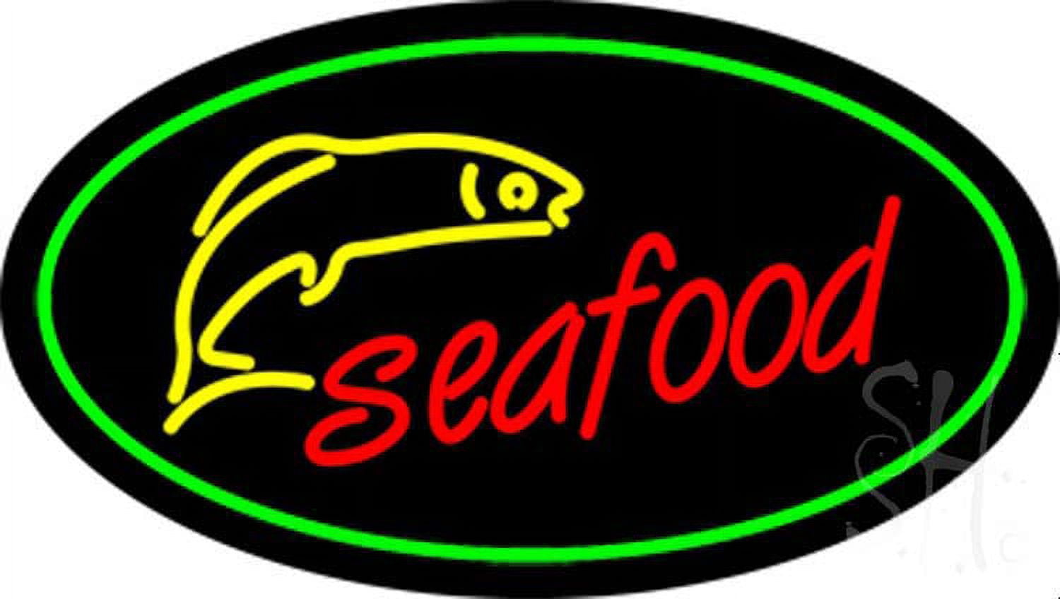 Oval Seafood Logo Green Border Animated LED Neon Sign 20 x 37 - inches ...