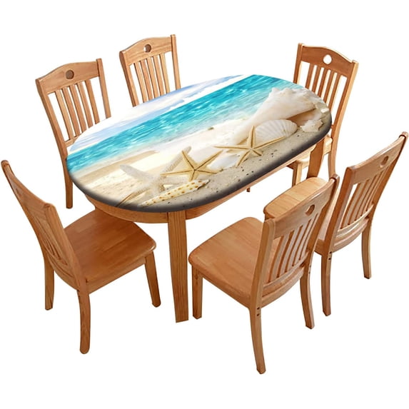 Oval Seashore with Shells Fitted Table Cover, Summer Sea Sun Beach ...