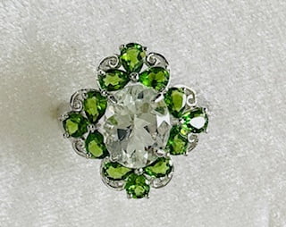 Oval Shape Green Amethyst Wedding Anniversary Ring 925 Sterling Silver ...