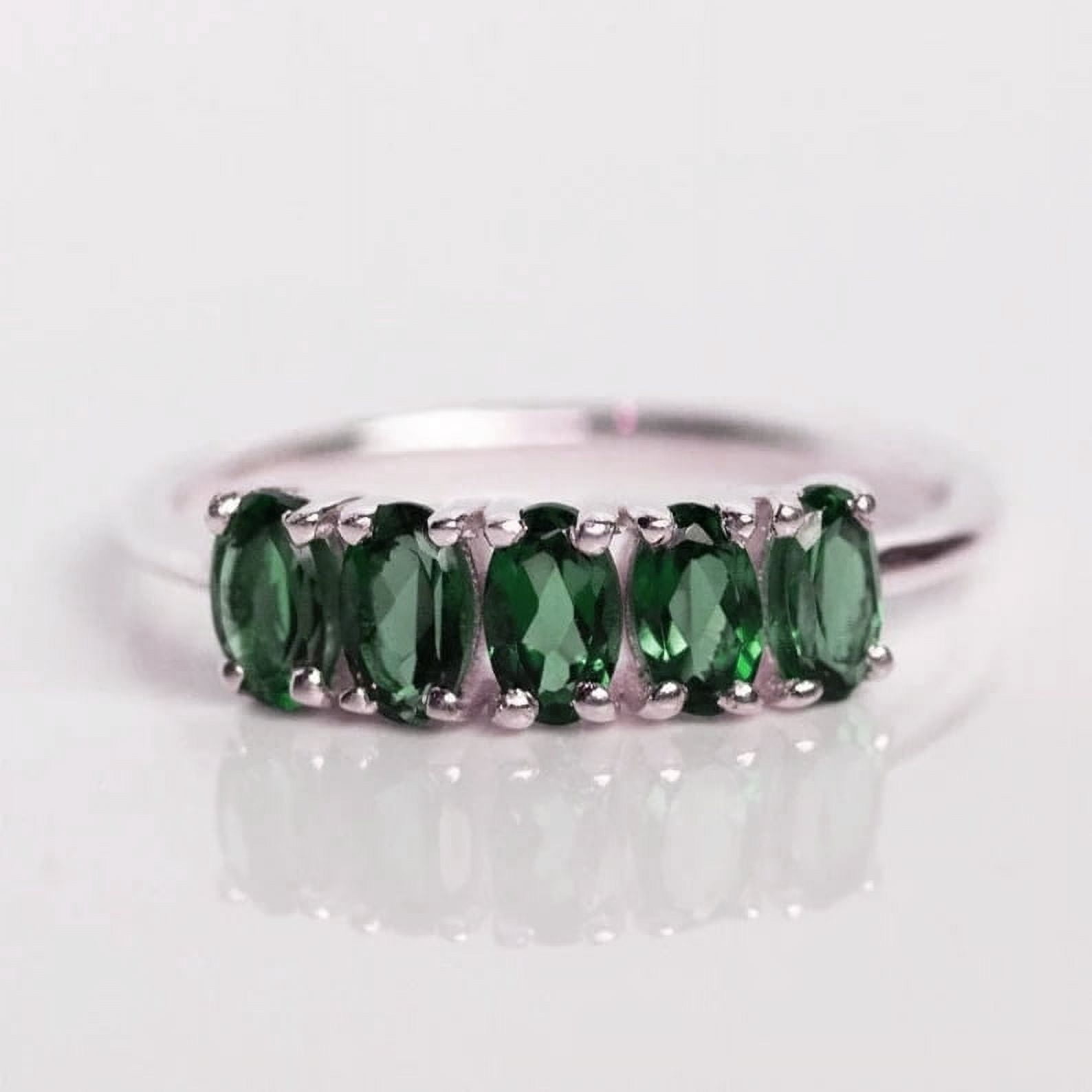 Oval Shape Green Emerald Eternity Band Ring Women 925 Sterling Silver ...