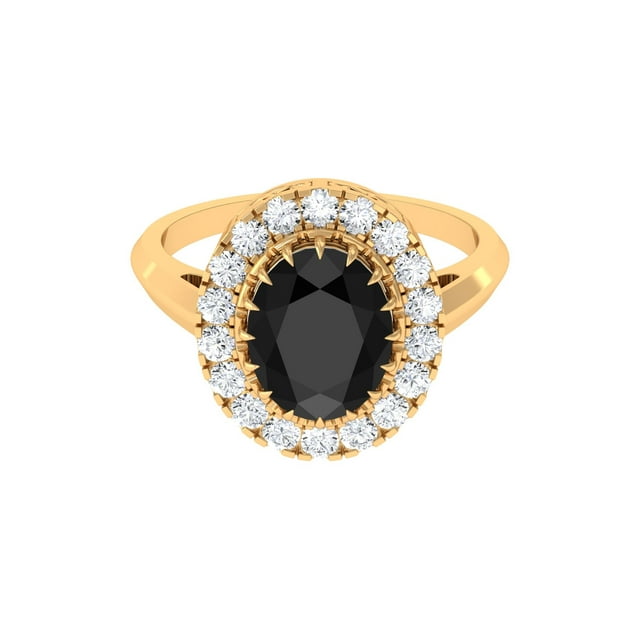 Oval Shape Lab Grown Black Diamond Ring with Moissanite Halo, Vintage ...