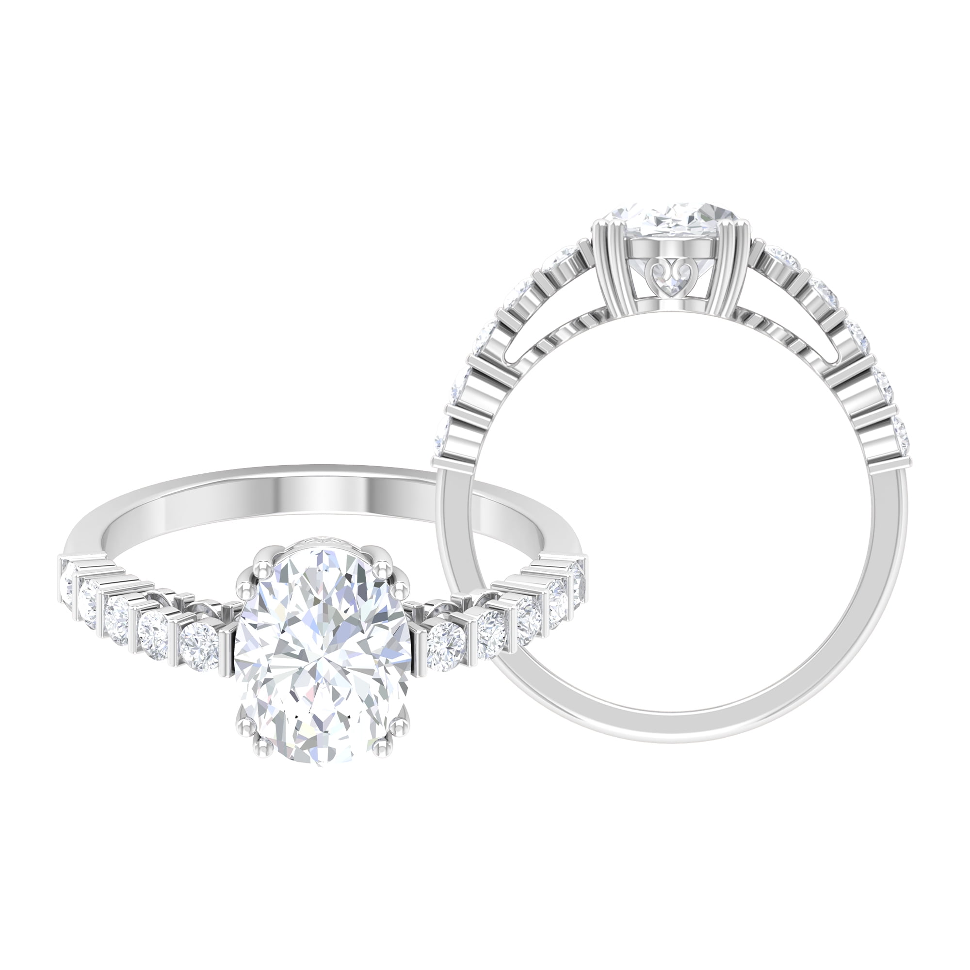Oval Shape Moissanite Solitaire Engagement Ring, 7X9 mm, 2 Carat, D-VS1 Grade, 18K White Gold ...