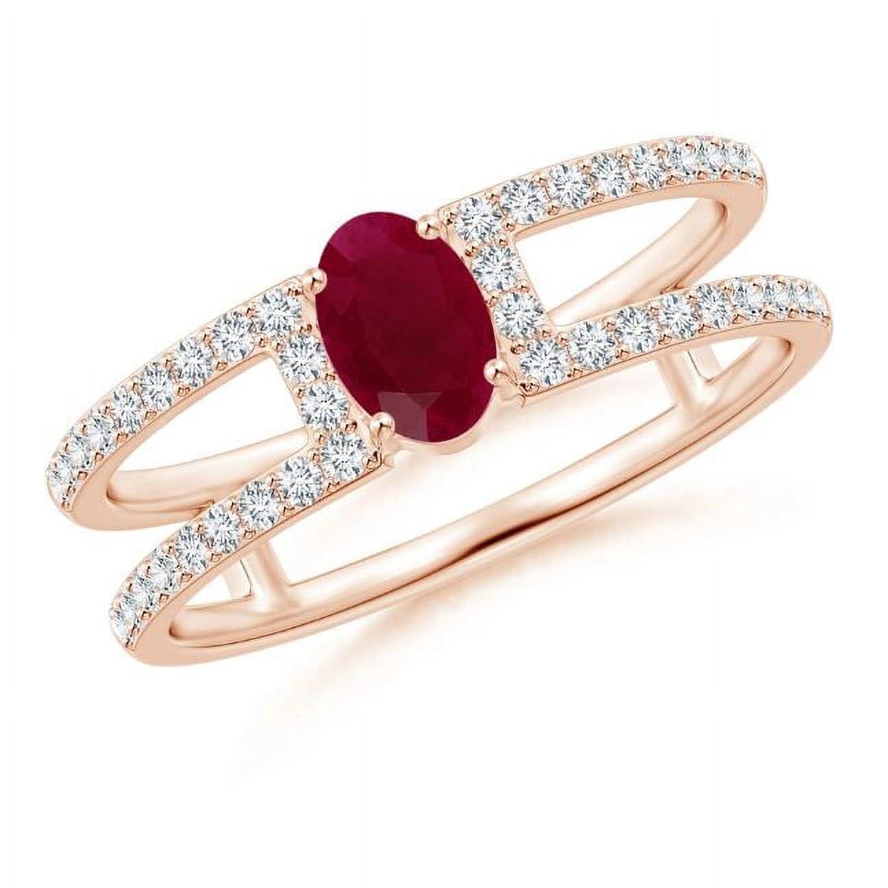 Oval Shape Red Ruby CZ Diamond Band Ring Women 925 Sterling Silver Rose ...