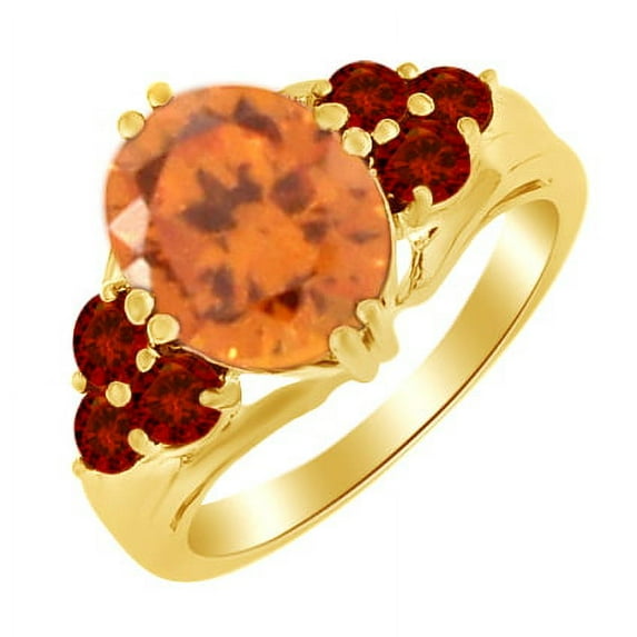 AFFY Oval Shape Simulated Citrine & Round Garnet Ring in 14k Yellow ...
