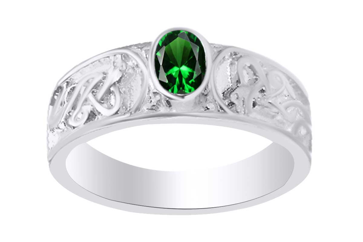 AFFY Oval Shape Simulated Emerald Celtic Engagement Wedding Band Ring ...