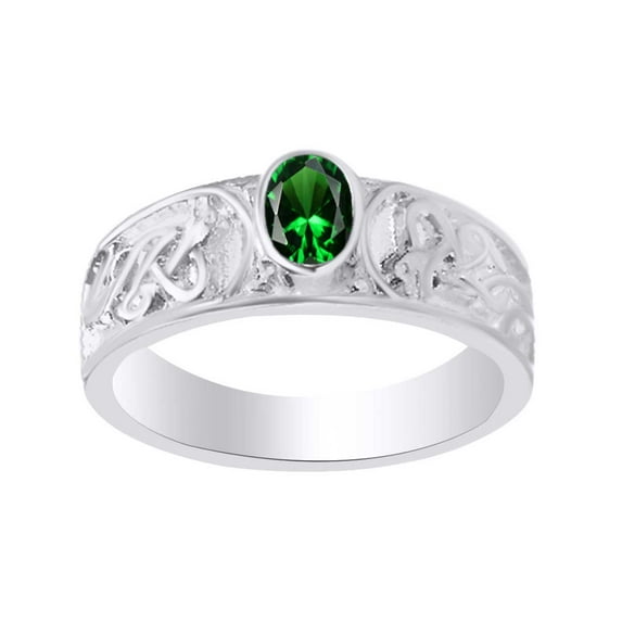 AFFY Oval Shape Simulated Emerald Celtic Engagement Wedding Band Ring ...