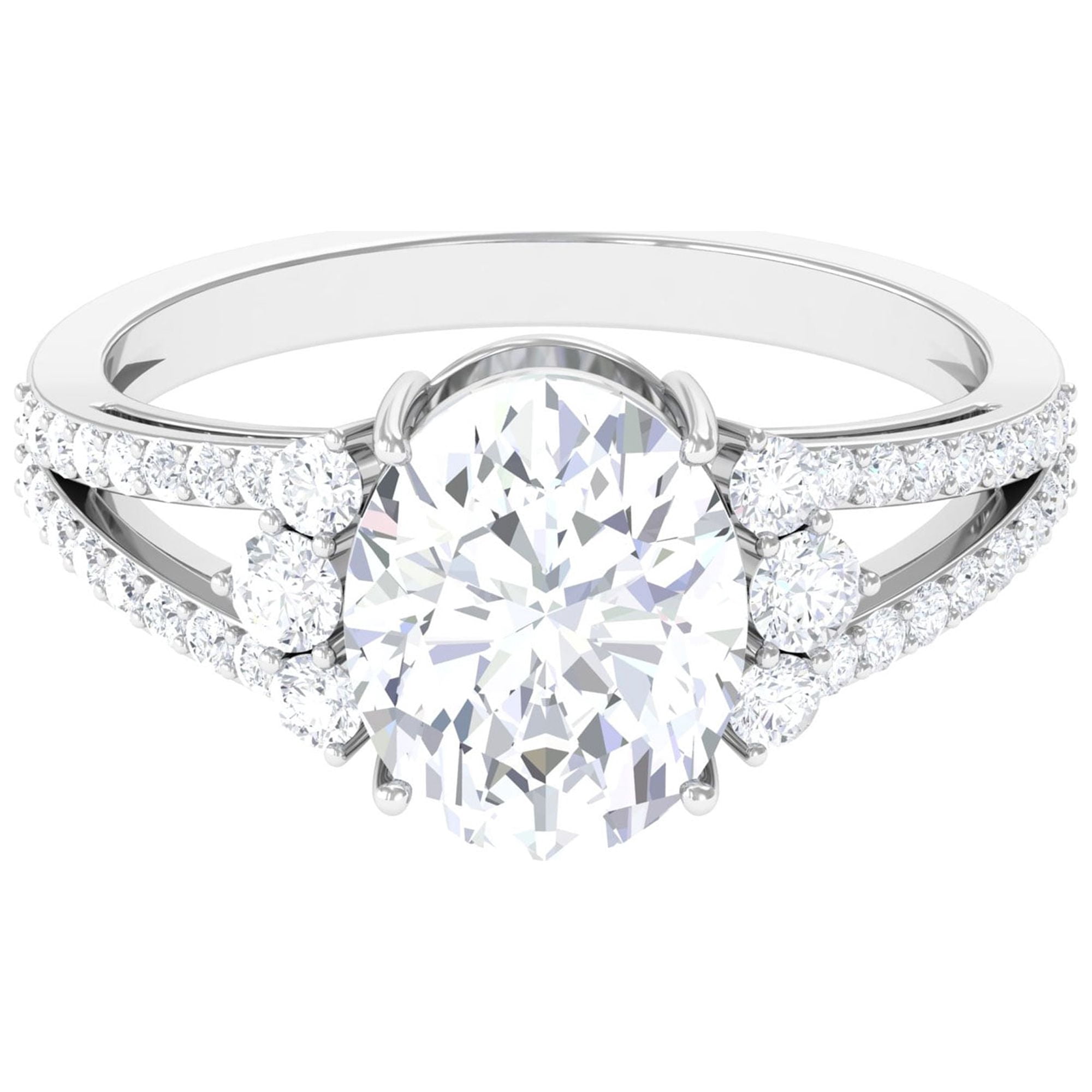Oval Shape Zircon Engagement Ring, Classic Split Shank Ring - 8X10 mm ...