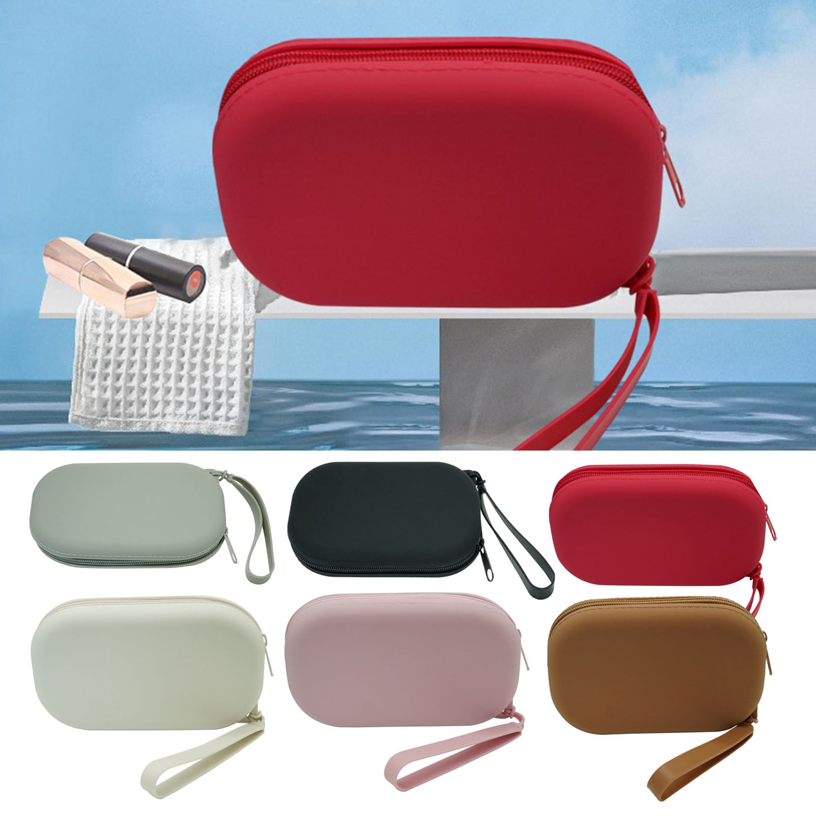 Oval Silicone Makeup Bag Waterproof Portable Storage Bag Zippered ...