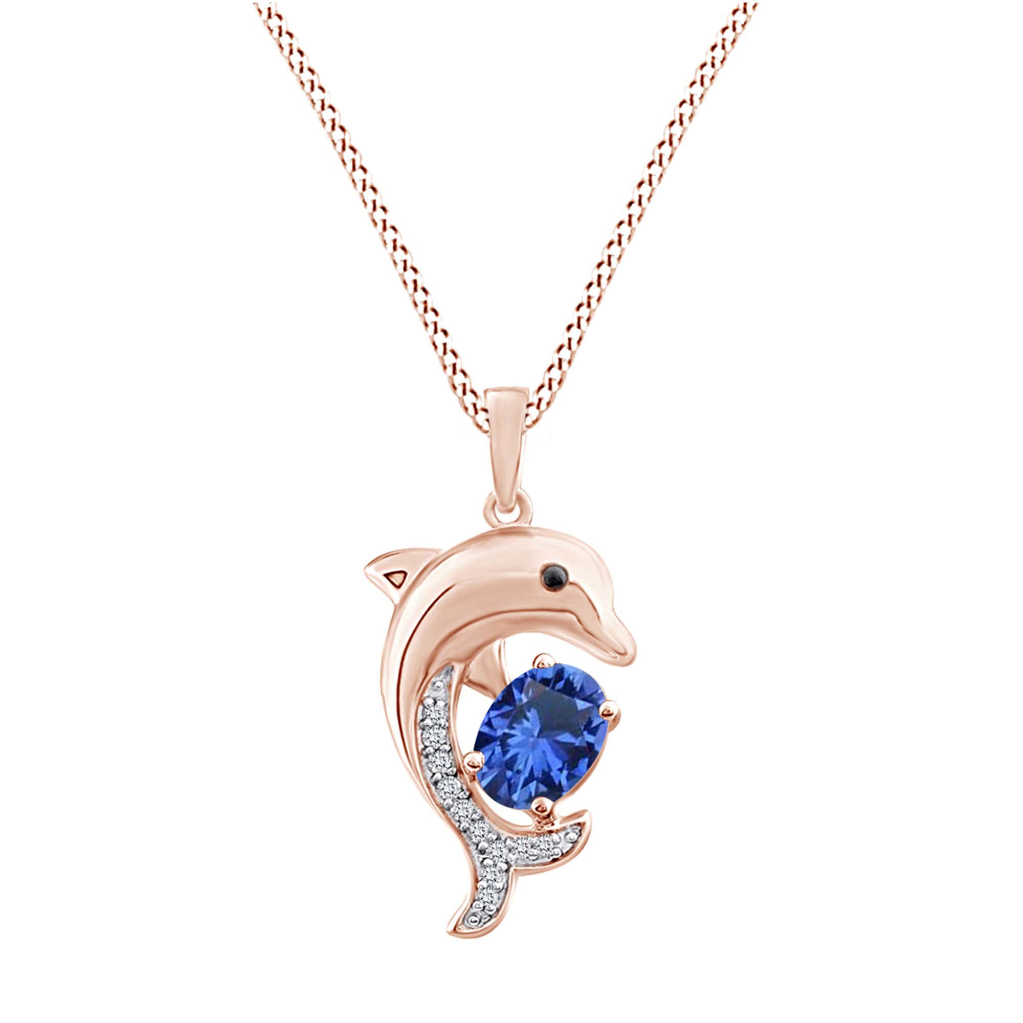 AFFY Oval Simulated Blue Sapphire & White,Black Cubic Zirconia Dolphin ...