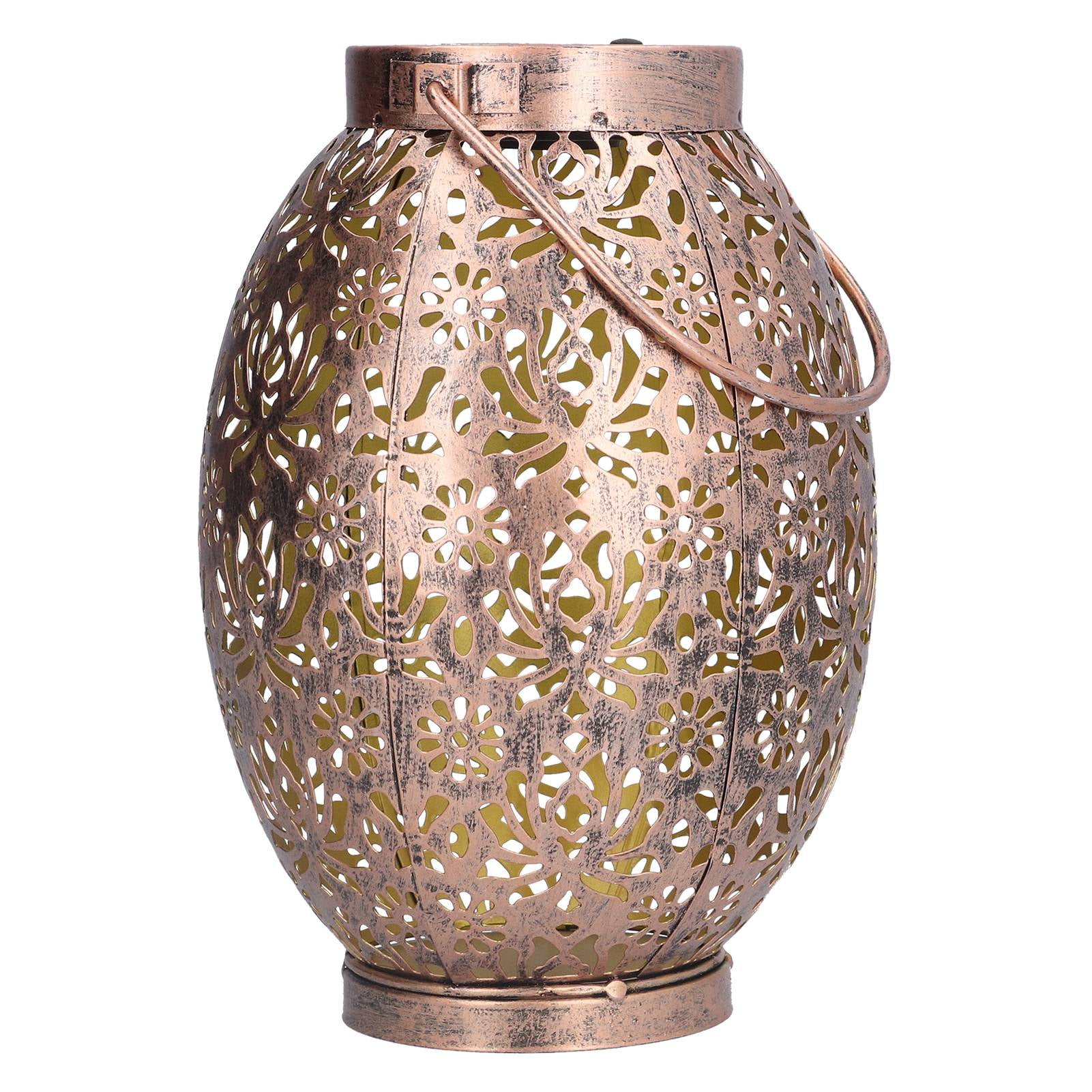 Oval Solar Hollow Lamp Portable Decorative Wrought Iron Brown Projector ...