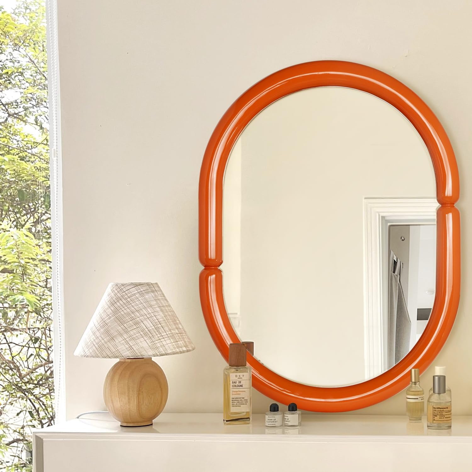 Oval Solid Wood Vanity Mirror Bagel Shaped Wall Mounted Mirror High-end ...