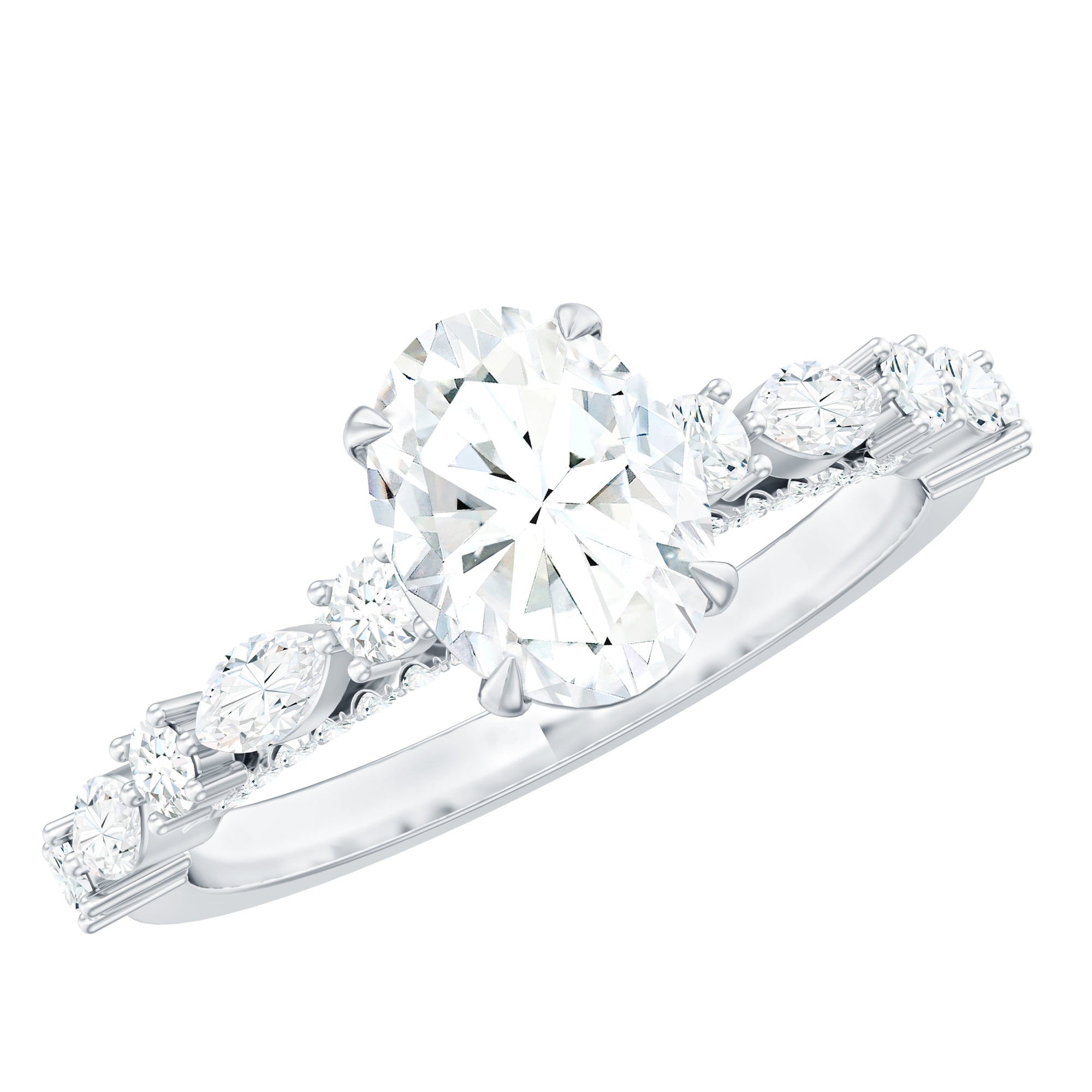 Oval Solitaire Moissanite Engagement Ring with Side Stones (6X8 mm ...
