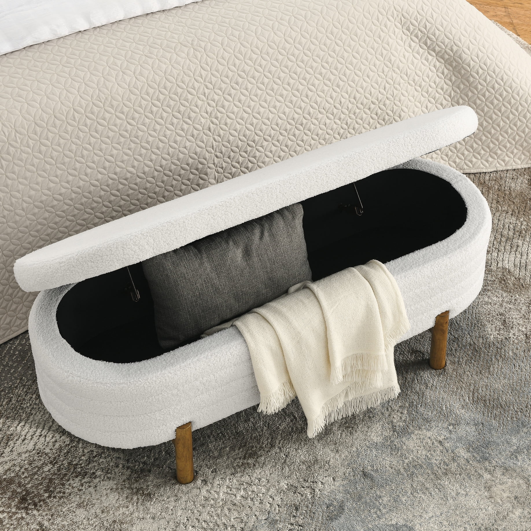 Oval Storage Bench In Beige, Made With Rubber Wood Leg, For Bedroom ...