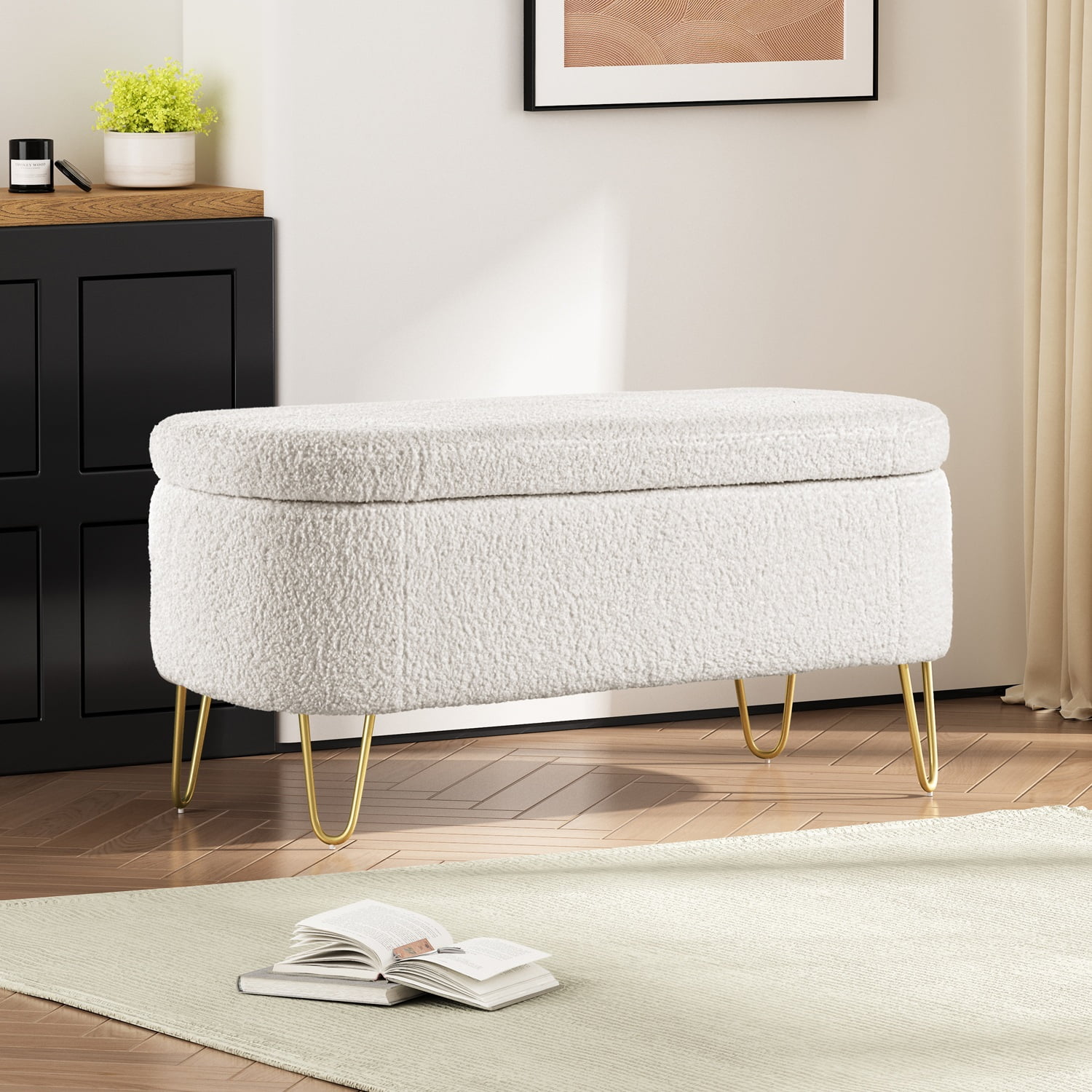 Oval Storage Bench for Living Room Bedroom End of Bed, Upholstered ...